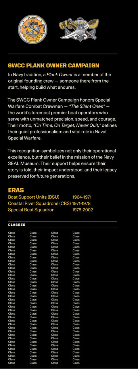 SWCC Plank Owner Fundraising Campaign - The Navy SEAL Museum San Diego